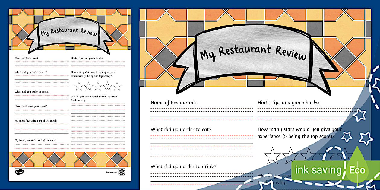 Food Themed Handwriting Practice: Write a Restaurant Review