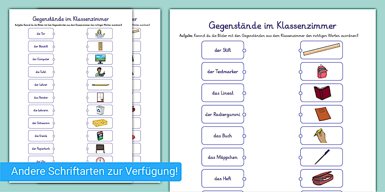 Gegenstände im Klassenzimmer - Arbeitsblatt - Twinkl
