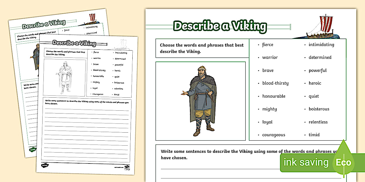 Describe a Viking Worksheet (teacher made) - Twinkl
