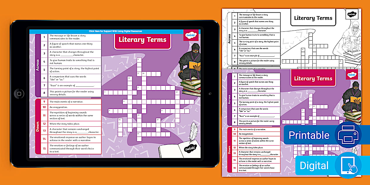 Literary Terms Crossword Puzzle for 6th-8th Grade - Twinkl