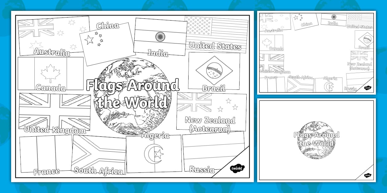 Flags Around the World Doodle Colouring Pages (teacher made)