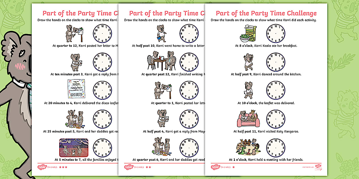 Part of the Party Time Challenges Differentiated Worksheets