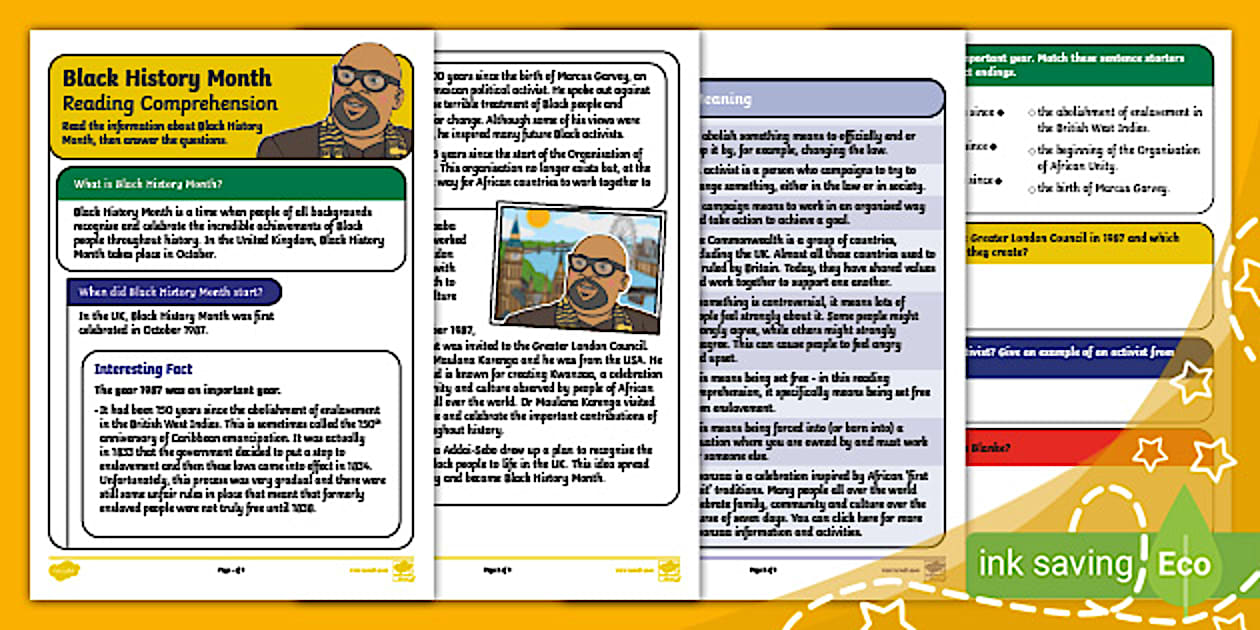 Black History Month Reading Comprehension Activity (5 - 7)
