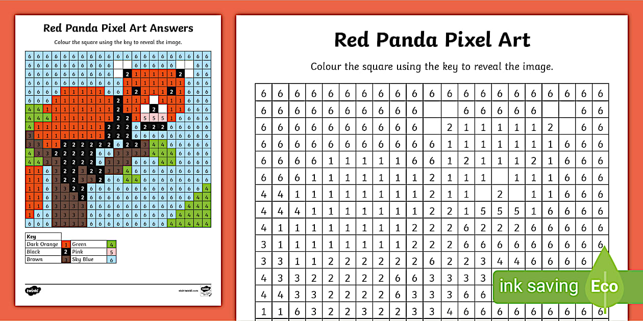 Red Panda Pixel Art Template | Twinkl | KS1 | Pixel Art