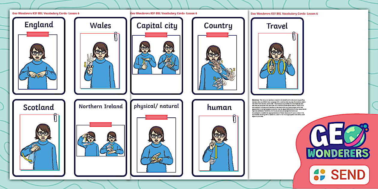 Geo Wonderers KS1 The UK BSL Key Word Cards Lesson Six