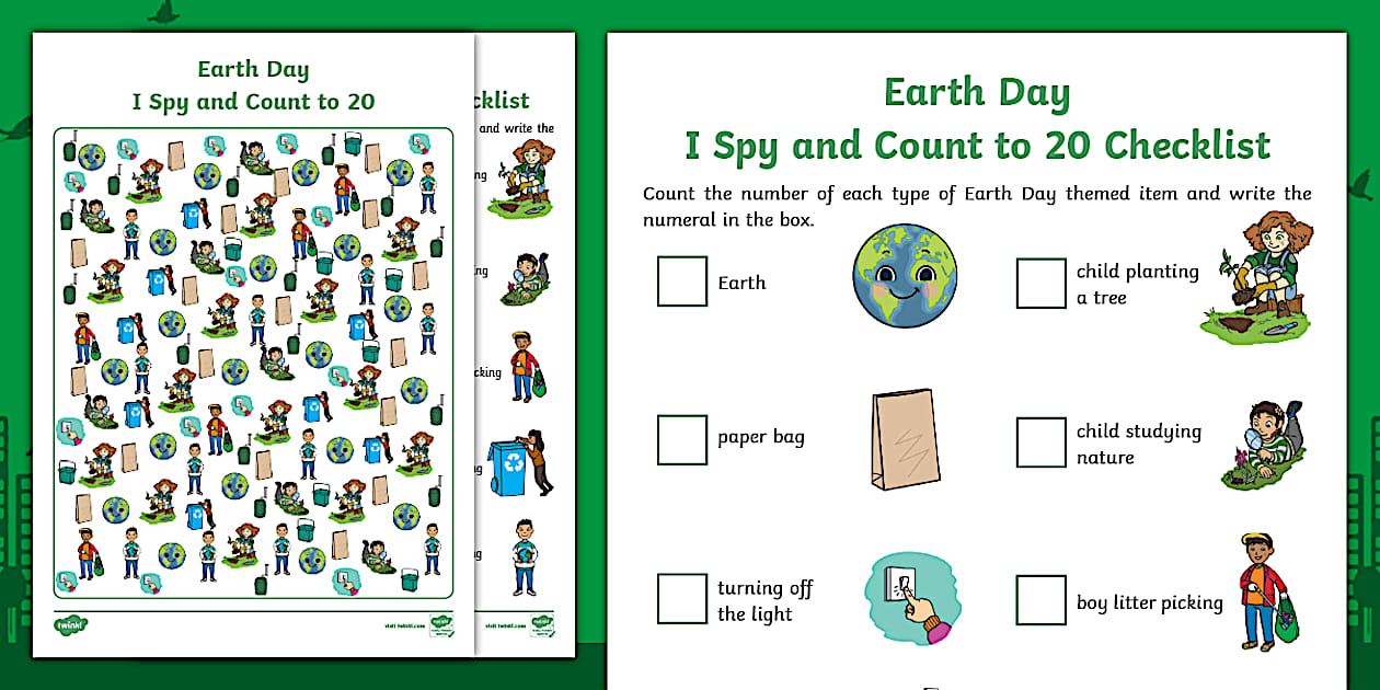 👉 Earth Day I Spy and Count to 20 Activity (teacher made)