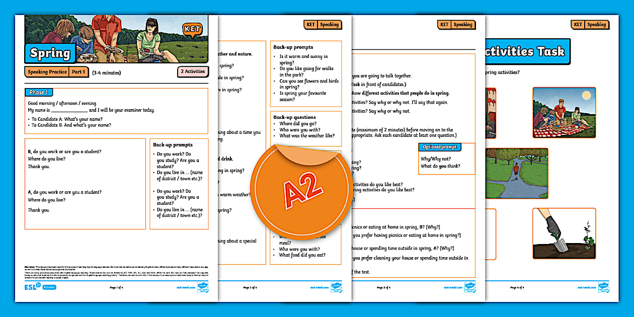 A2 Key (KET) - Speaking Pack (Spring) (teacher made)