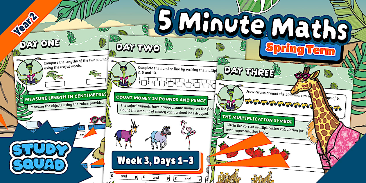 👉 Study Squad 5 Minute Maths - Year 2 Spring - Week 3 Days 1-3
