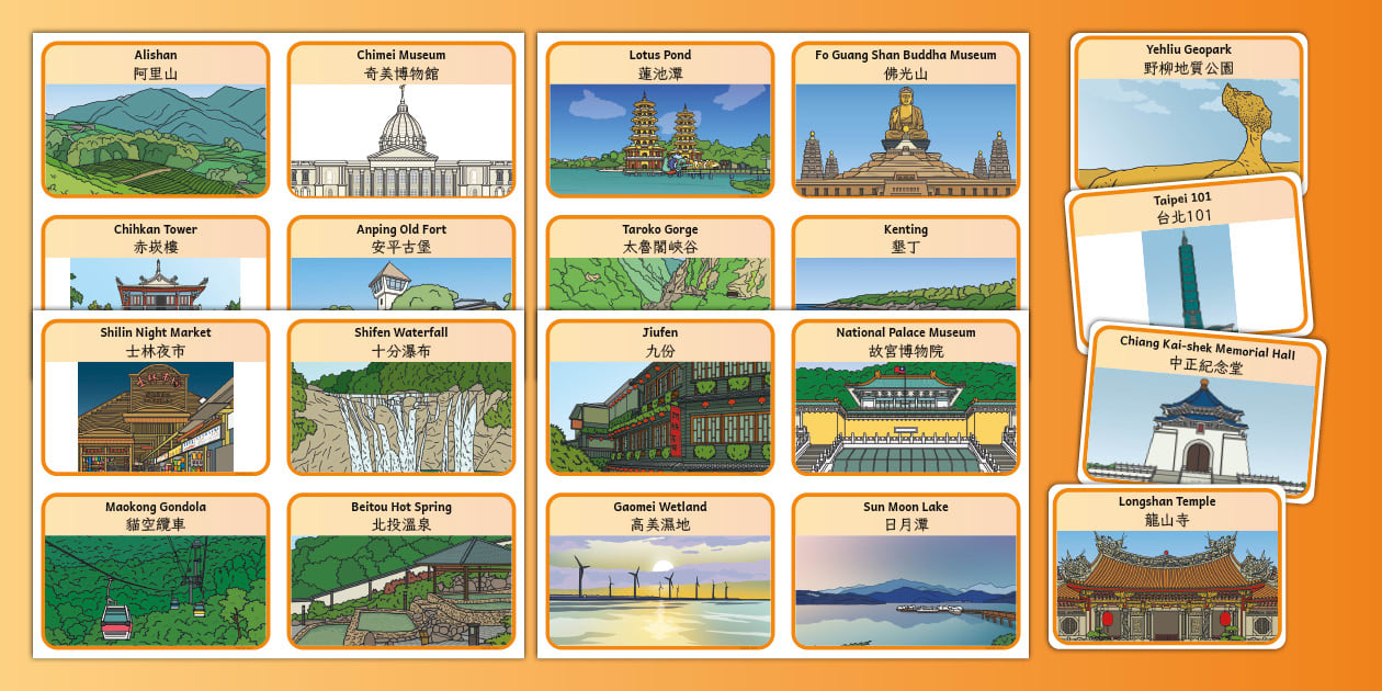 Taiwan Famous Places Flash Cards｜中英雙語