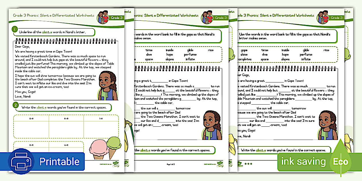 Grade 3 Phonics: Silent E Worksheets - Foundation Phase