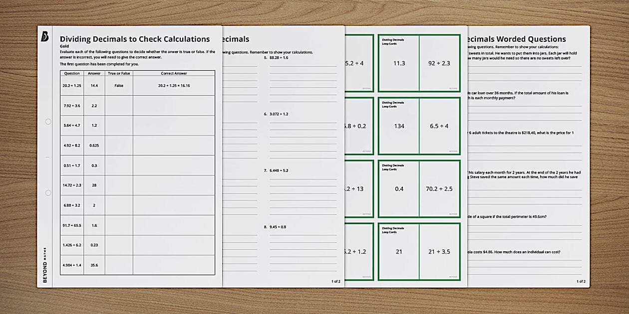 Multiplying and Dividing Decimals Resource Pack - Beyond
