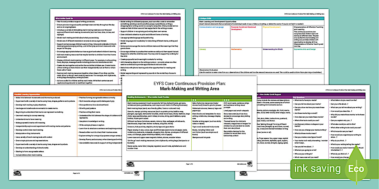 EYFS Mark-Making Writing Area Core Continuous Provision Plan