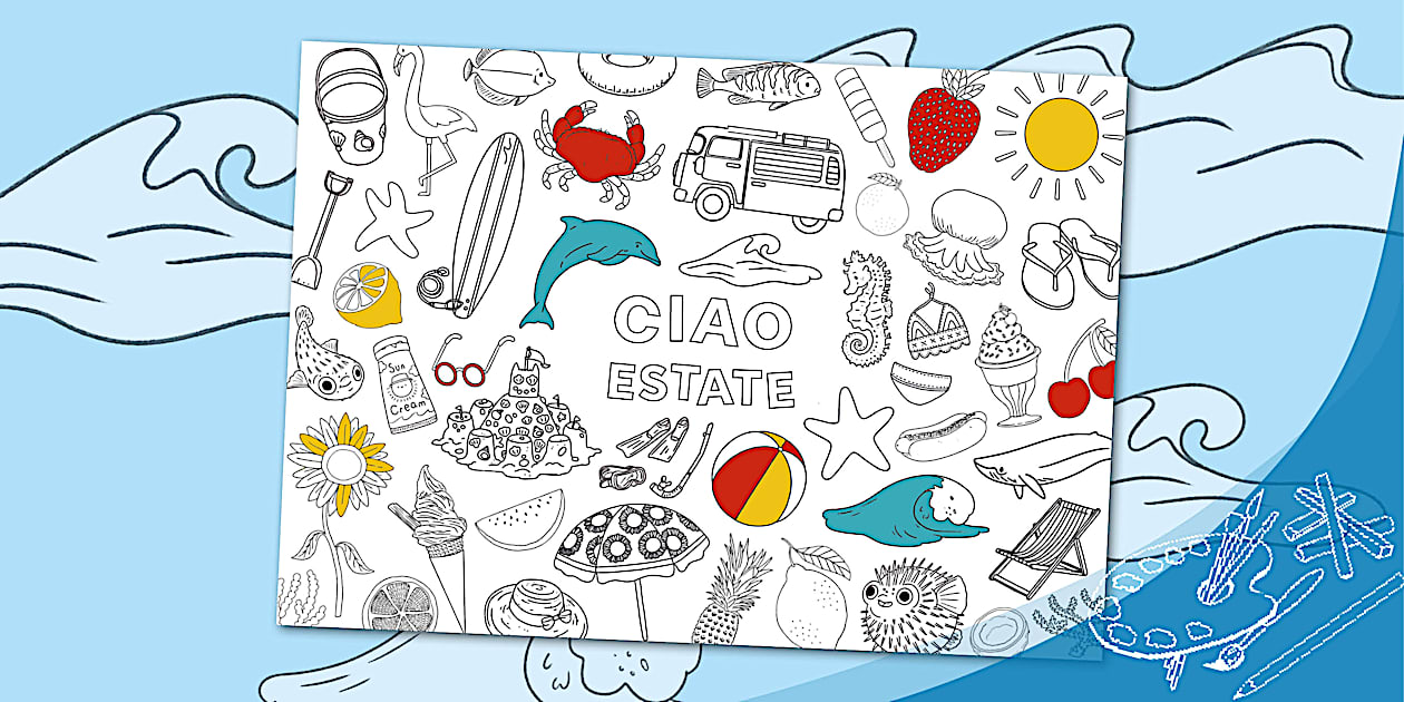 Ciao estate poster da colorare (teacher made) - Twinkl