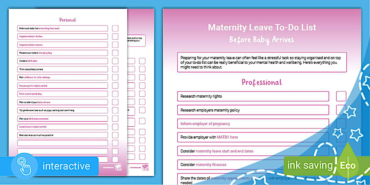 Maternity Leave To-Do List - Before Baby Arrives - Twinkl