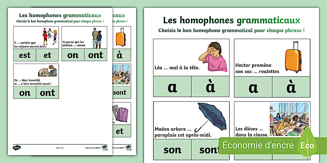 Exercice sur les homophones grammaticaux - Cycle 2 - Twinkl