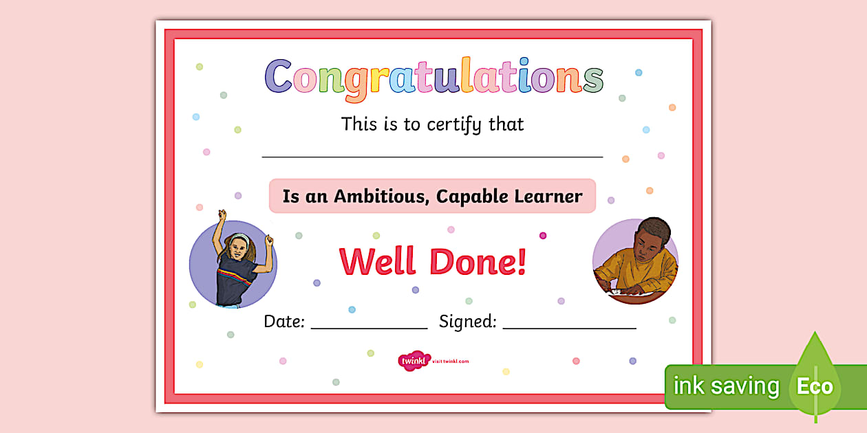 Four Purposes Certificate – Ambitious, Capable Learner