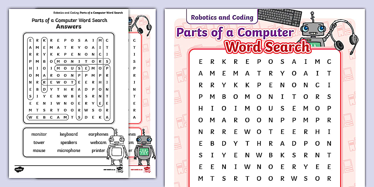 Grade 3 Robotics and Coding: Parts of a Computer Word Search