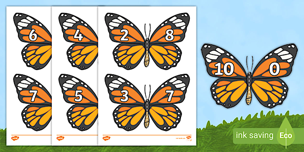 Number Bonds to 10 Matching Cards (Butterflies) - Minibeasts