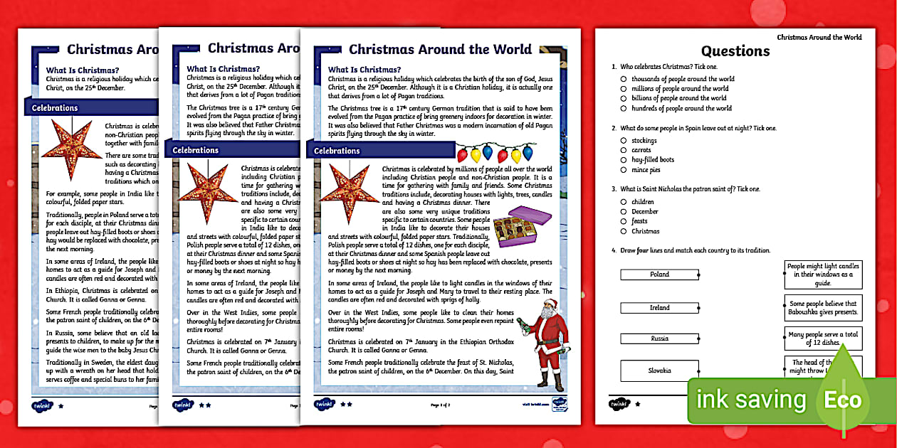 Christmas Around the World Reading Comprehension - ESL Reading Resources