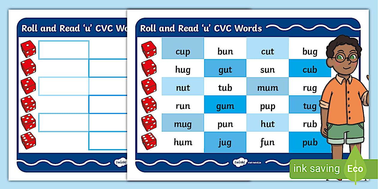 Roll and Read 'u' CVC Words Mat (teacher made) - Twinkl