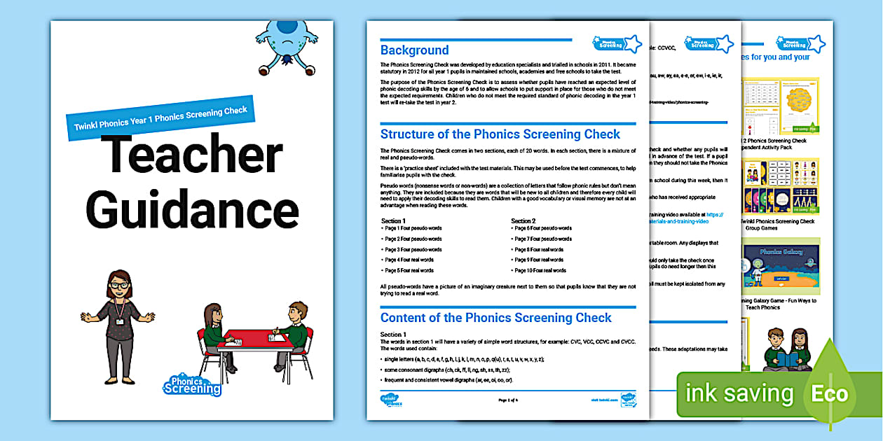 Twinkl Phonics Year 1 Phonics Screening Check Teacher Guidance