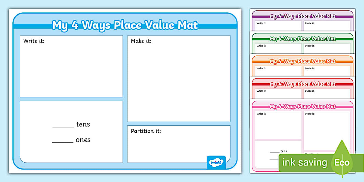 Colourful 4 Ways Place Value Mat (teacher made) - Twinkl