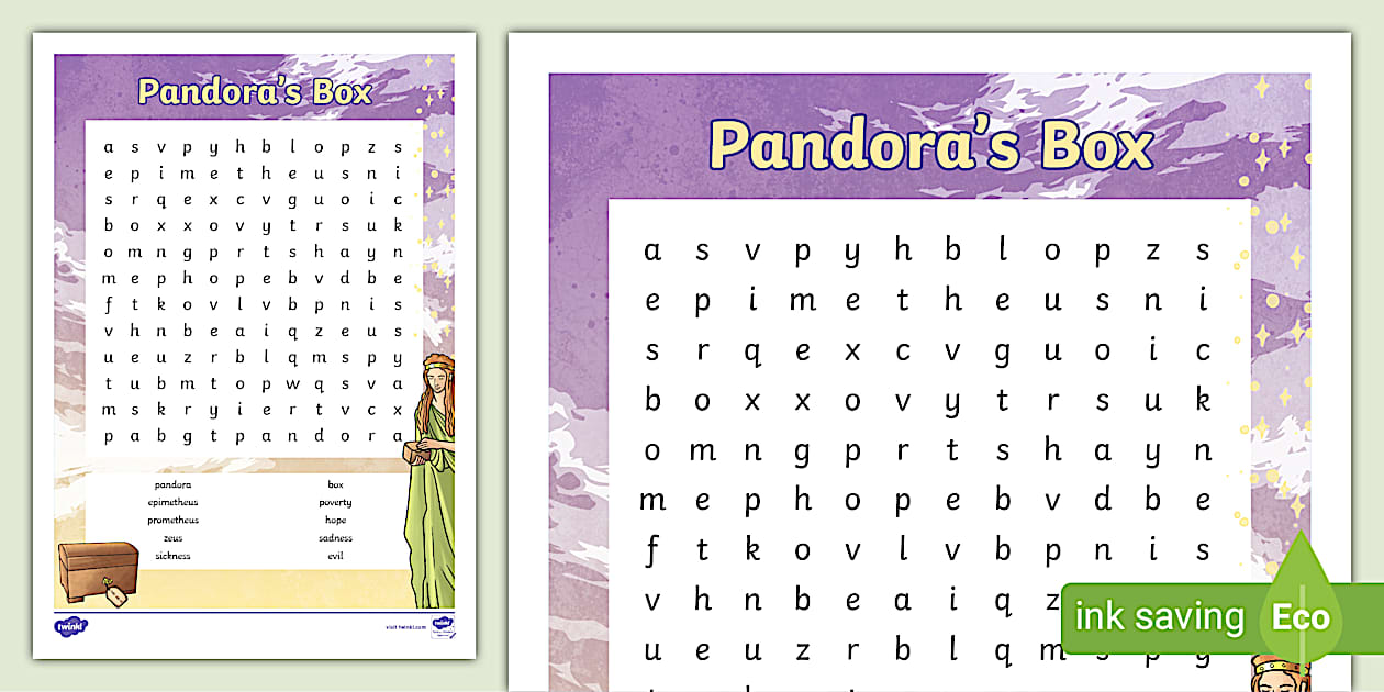 Pandoras Box Ancient Greek Myth Differentiated Wordsearch - myths