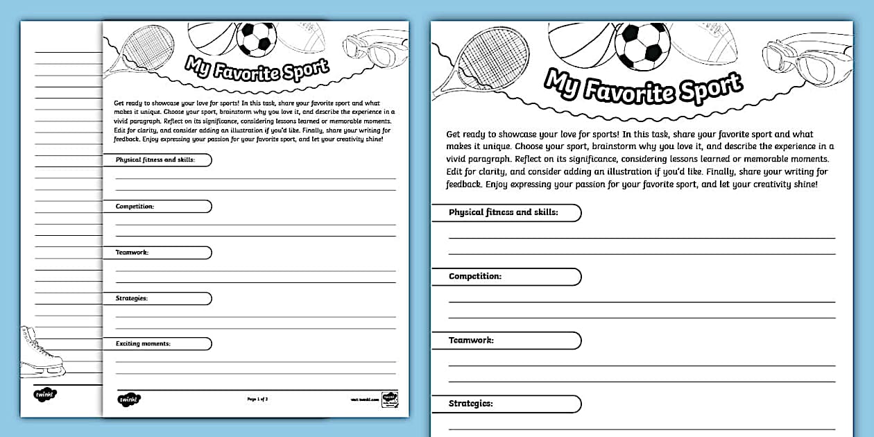 My Favorite Sport Writing Worksheet for 3rd-5th Grade