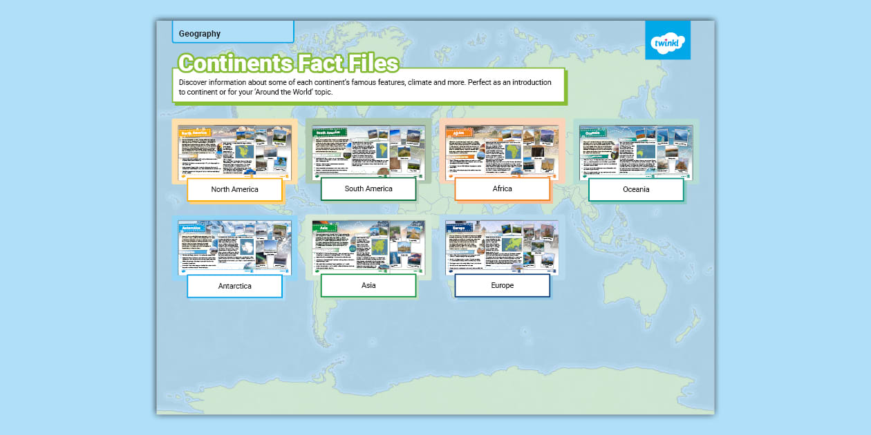 Continents Fact File Pack - KS2 Geography - Twinkl