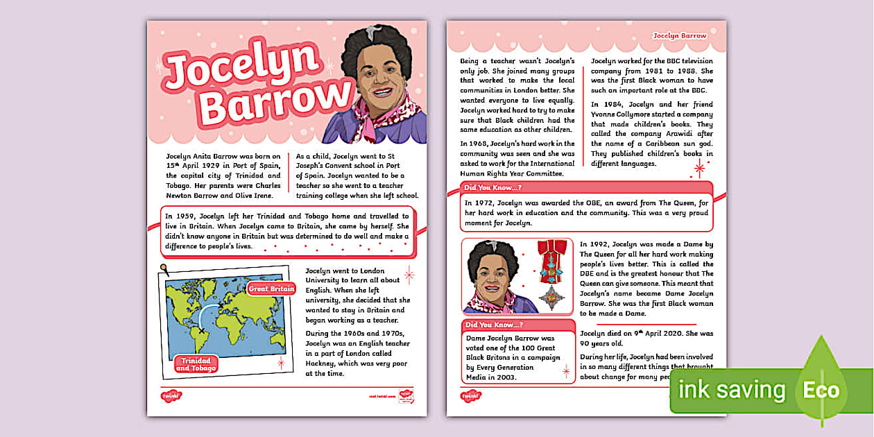 KS1 Jocelyn Barrow Fact File (Teacher-Made) - Twinkl