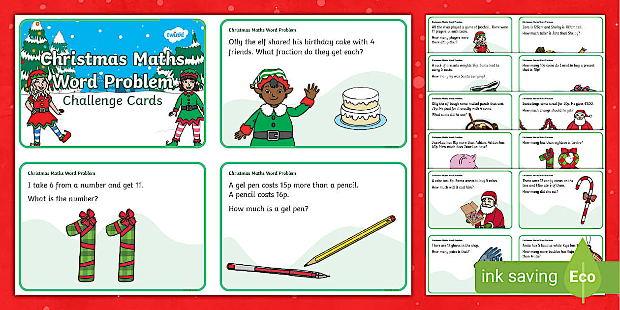 KS1 Christmas Word Problem Challenge Cards (teacher made)
