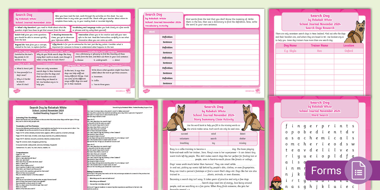 Level 2 Nov 2024 School Journal: Search Dog (Article Comprehension)