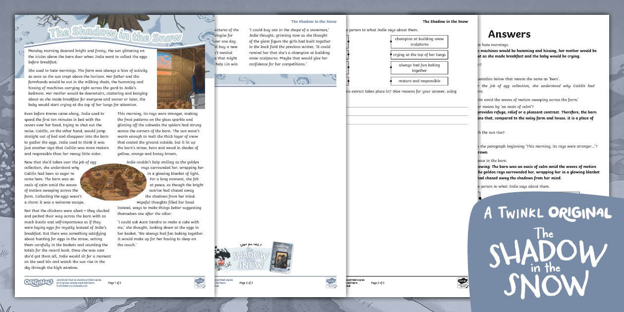 The Shadow in the Snow' Year 6 Reading Comprehension