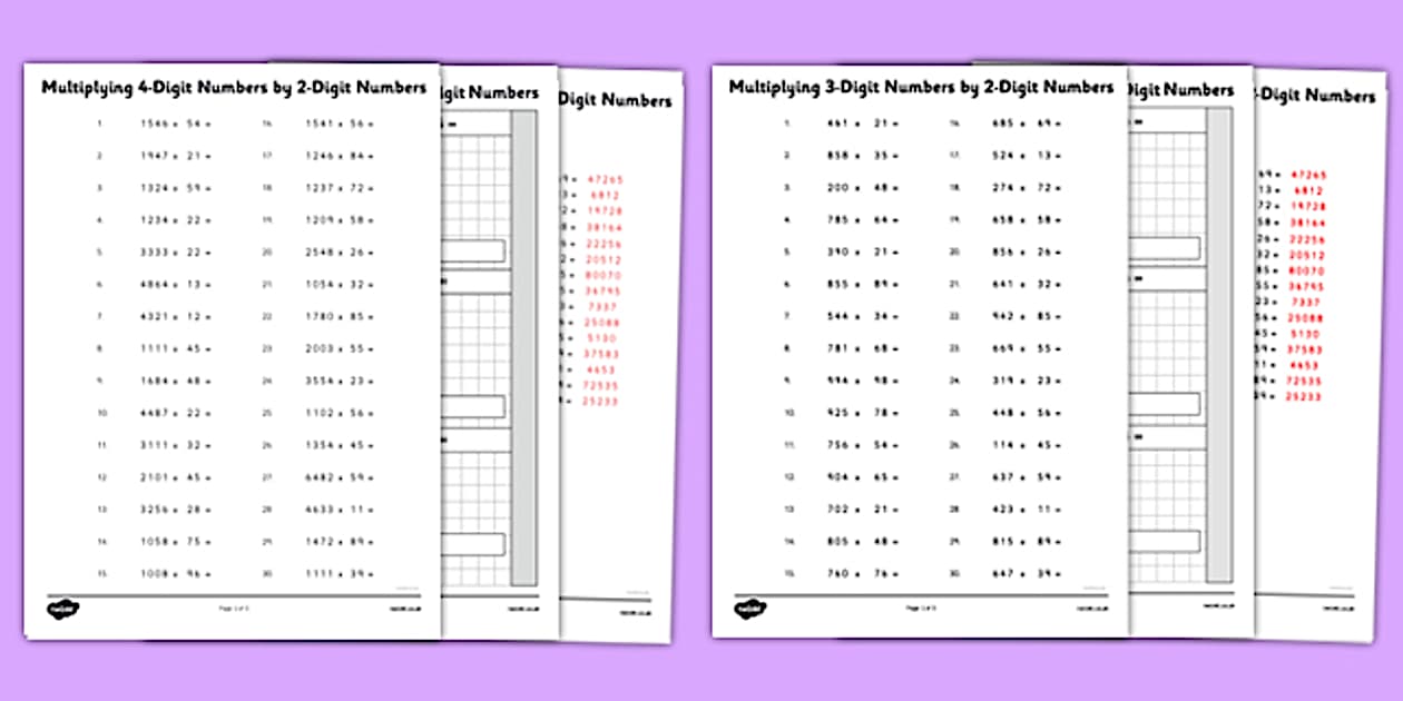 Editable Multiplying 4 and 3-Digit Numbers by 2-Digit Numbers Worksheet ...