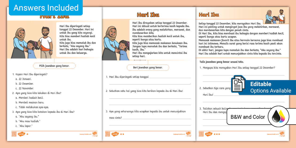 Pemahaman Membaca Terdiferensiasi Hari Ibu Fase A - Twinkl