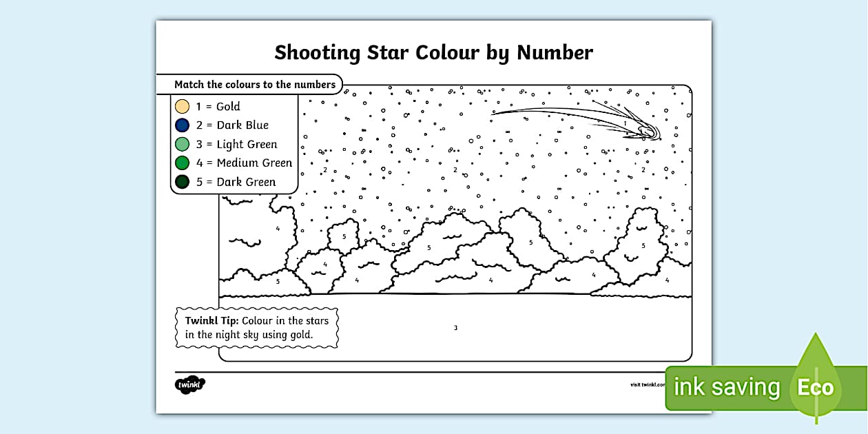 Shooting Star in Sky Colour-by-Number Activity | Twinkl KS1