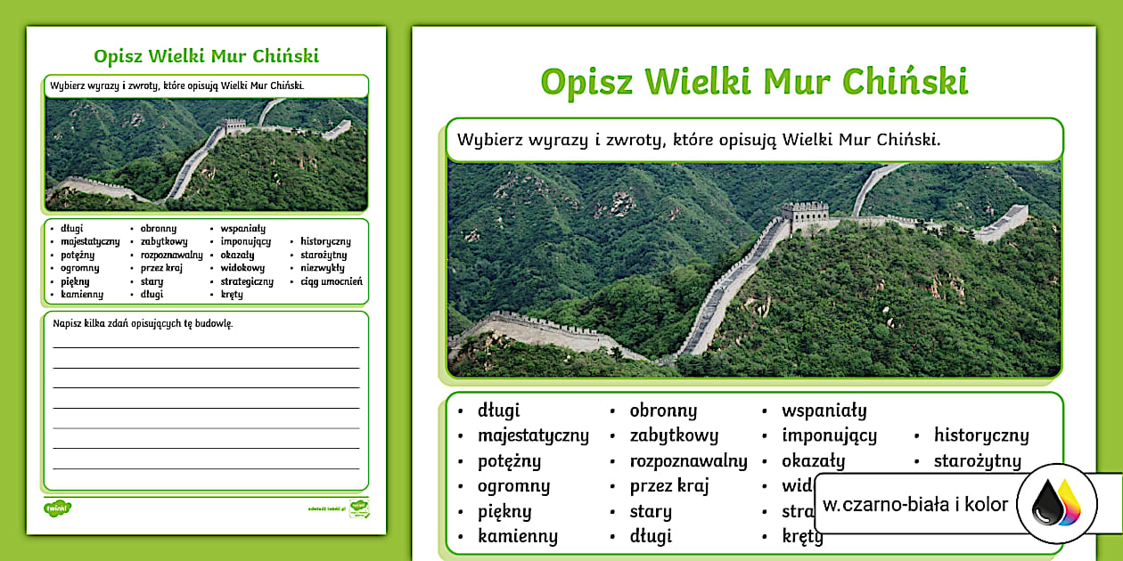 Opisz Wielki Mur Chiński | Karta pracy - Twinkl