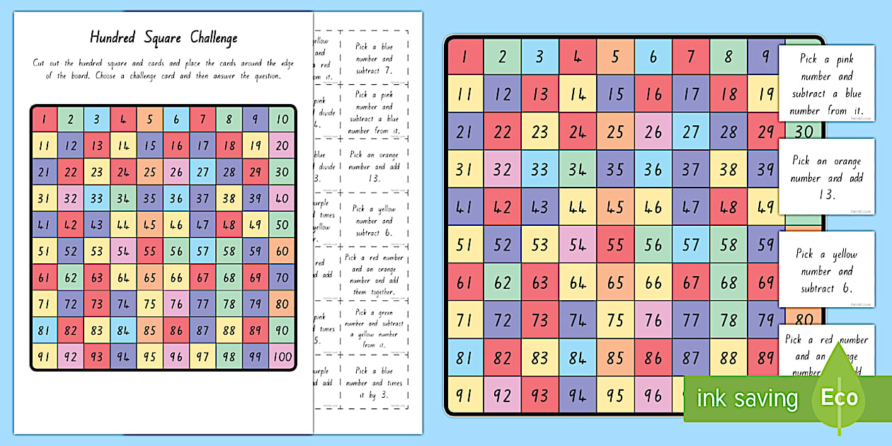 Editable Hundred Square Challenge Sheet - Twinkl