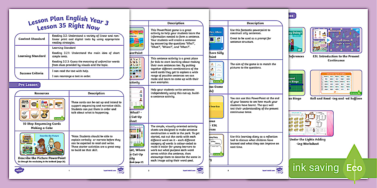 KSSR English Lesson Plan - Year 3 Lesson 35 Right Now