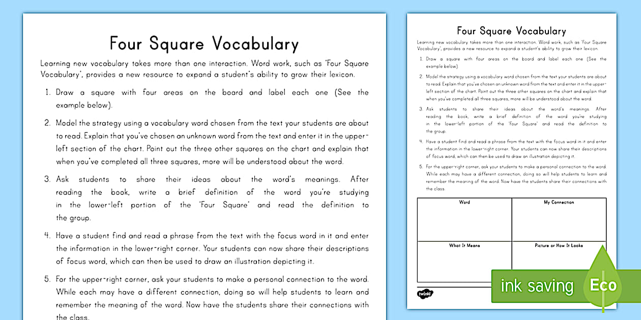 Four Square Writing Template - Vocabulary Worksheet - Twinkl
