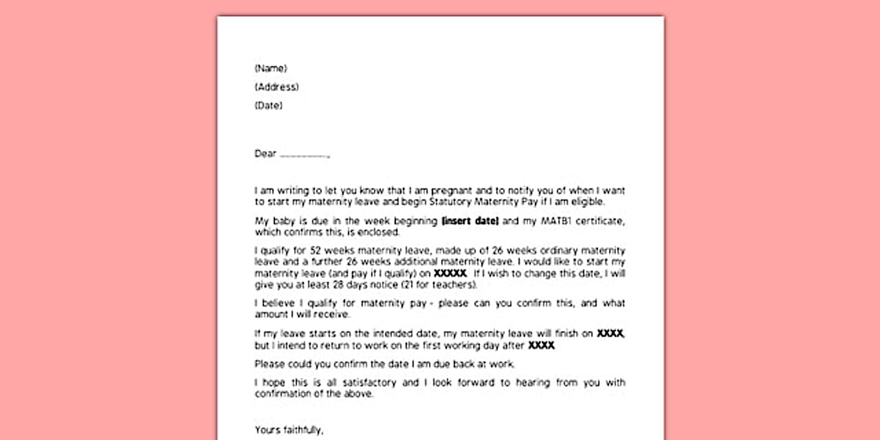 Editable Maternity Leave Notice Letter - Organisation