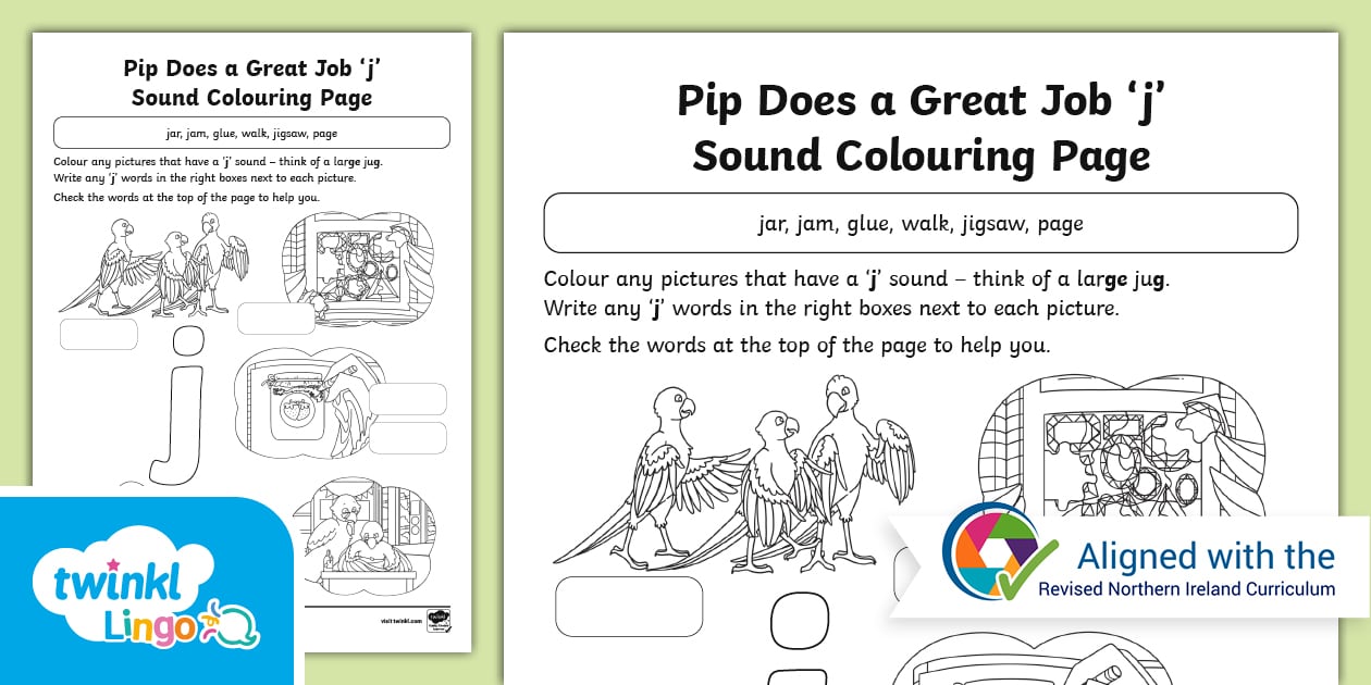 Pip Does a Great Job 'j' Sound Colouring Page (Teacher-Made)