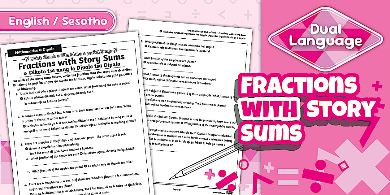 Grade4 Maths -Term 3 -Quick Check: Fractions with Story Sums