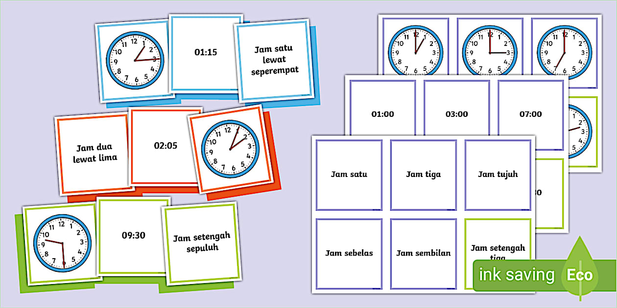 Telling the Time Matching Cards - Indonesian (teacher made)
