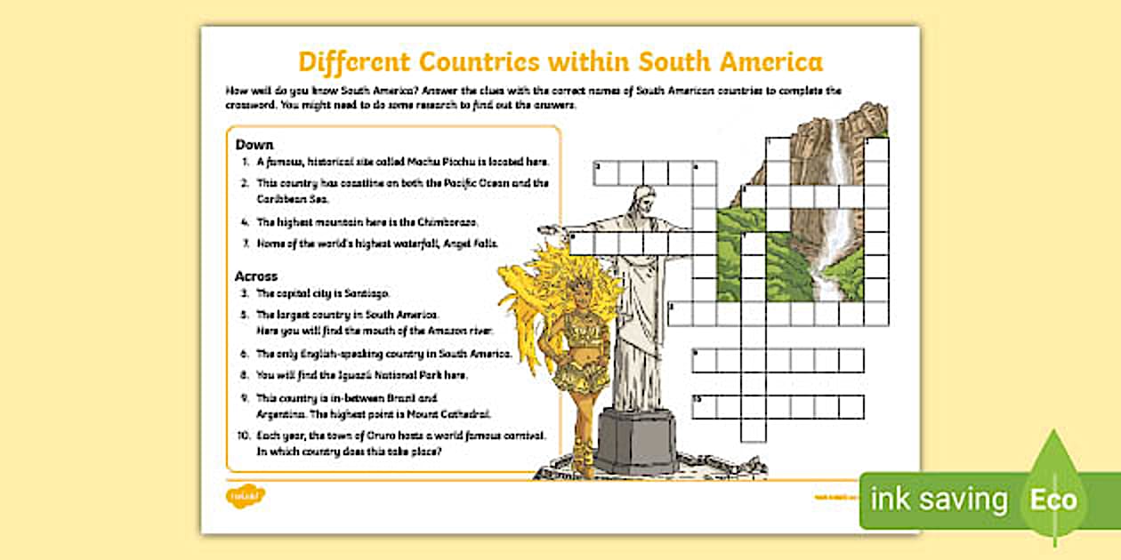 Countries Crossword - South America (teacher made) - Twinkl