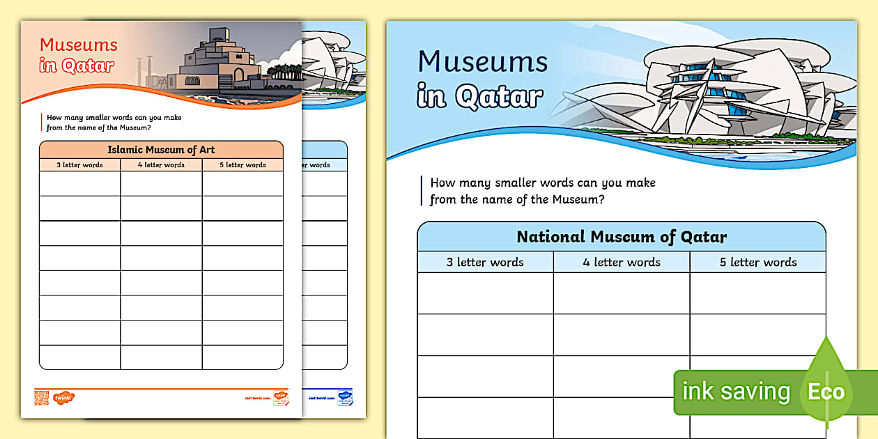 Museums in Qatar Making Smaller Words Worksheet - Twinkl