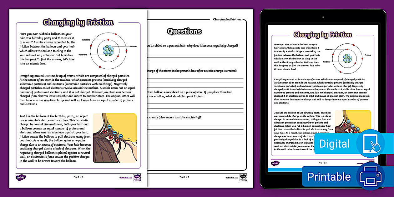 Charging by Friction Worksheet | Science | Twinkl USA