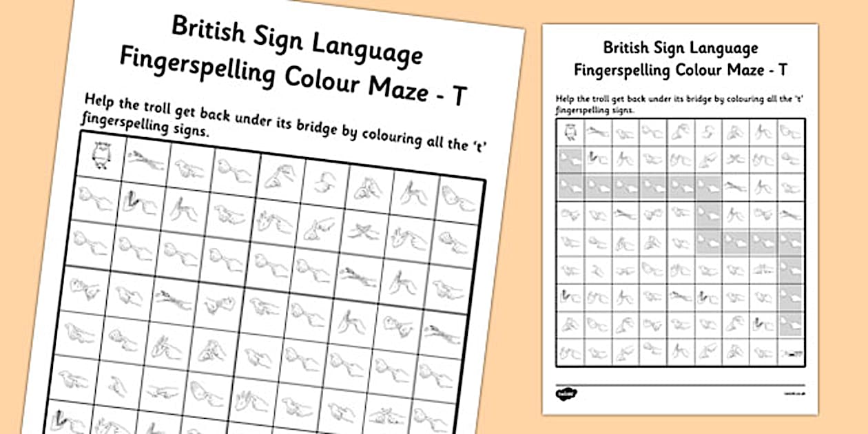 British Sign Language Left Handed Fingerspelling Colour Maze T