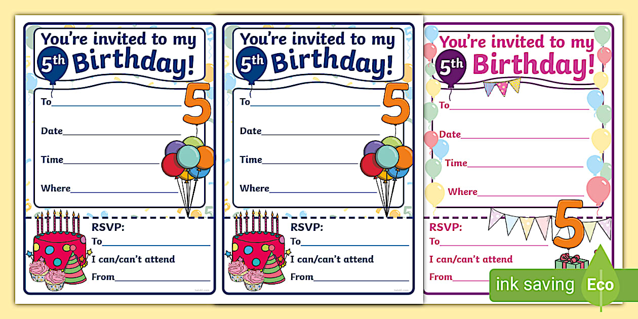 Printable 5th Birthday Invitations (Teacher-Made) - Twinkl