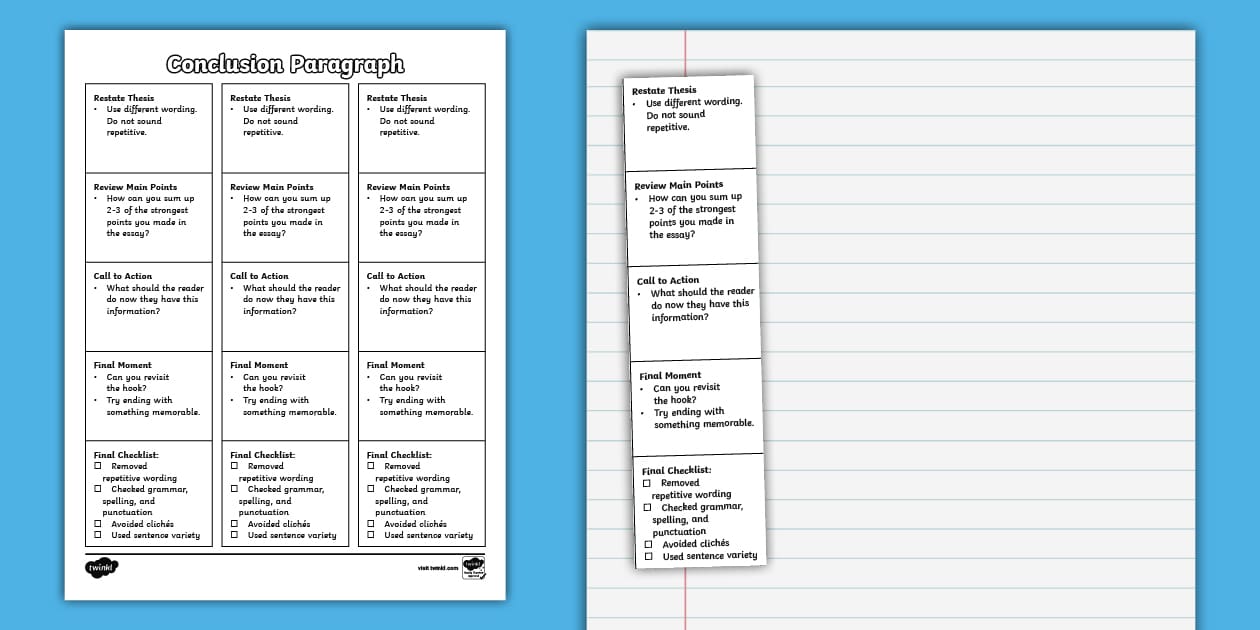 Conclusion Paragraph Structure Strips for 6th-8th Grade